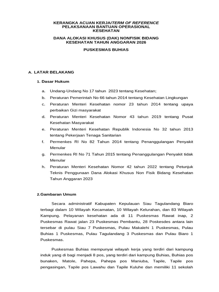 Template TOR Pelayanan Kesehatan Pada Anak Usia Sekolah Dan Remaja | PDF