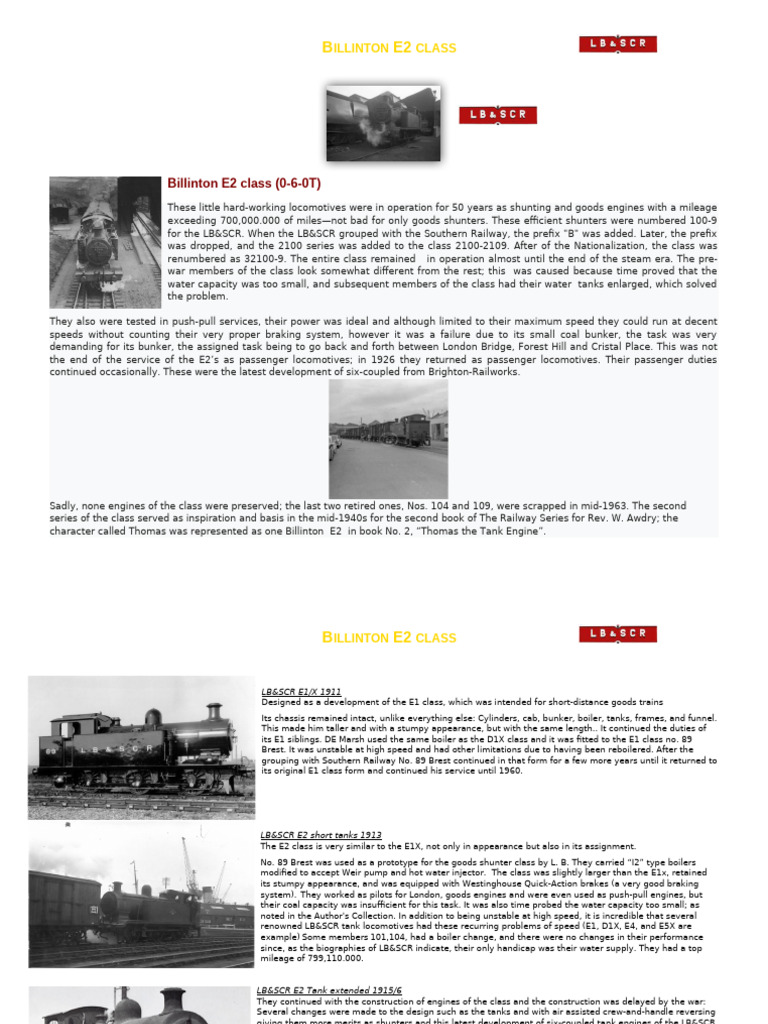 Billinton E2 Class Locomotive Overview | PDF | Rail Transport | Locomotives