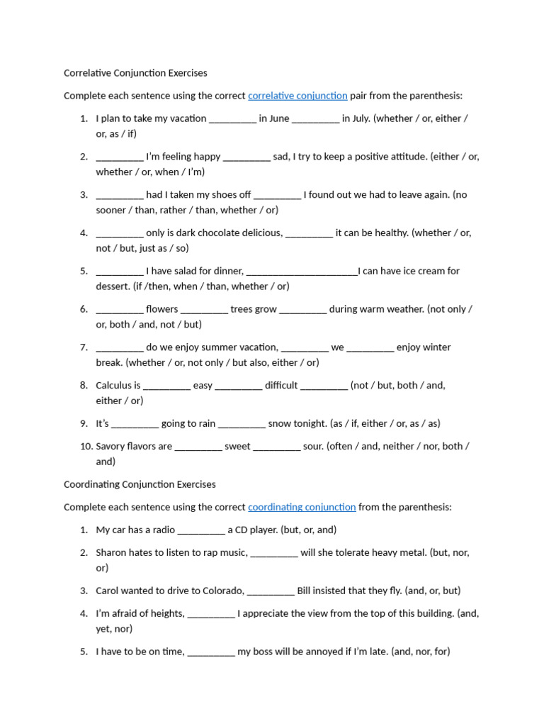 Correlative Conjunction Exercises | PDF