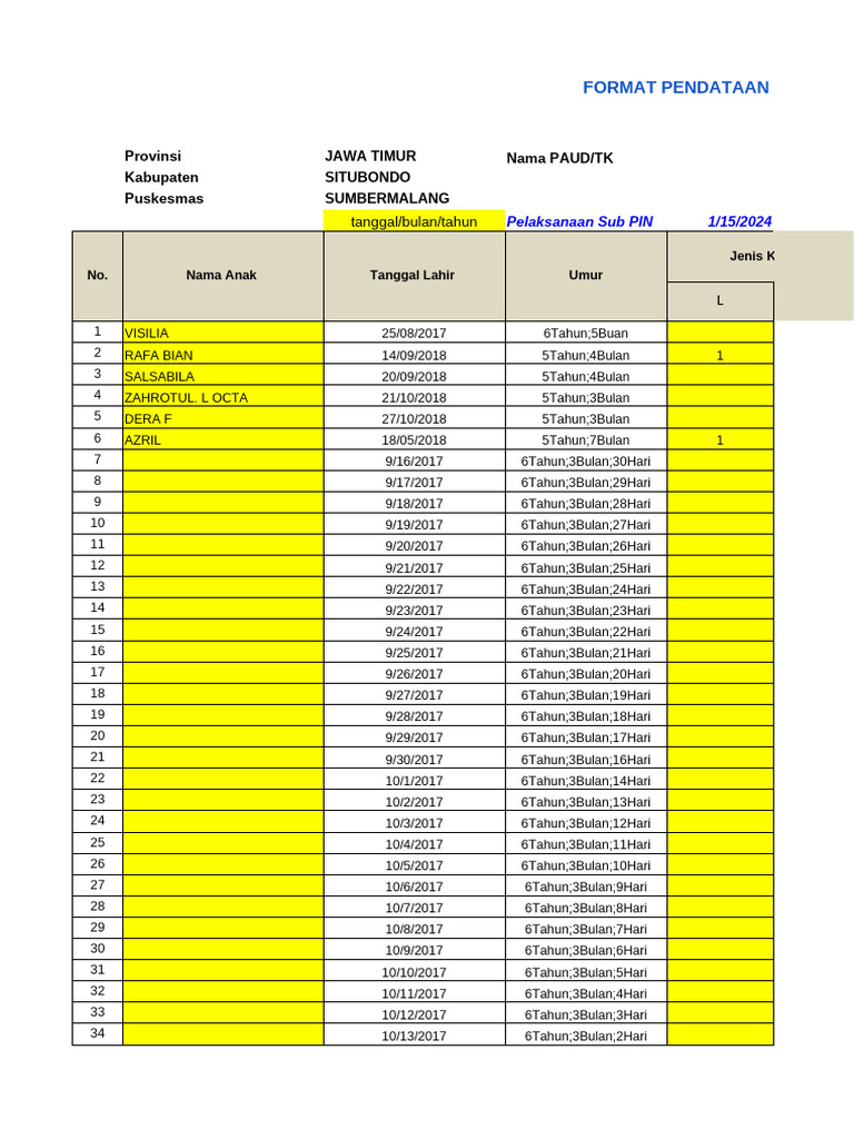 Form Pendataan Sas Paud&Tk 12 | PDF