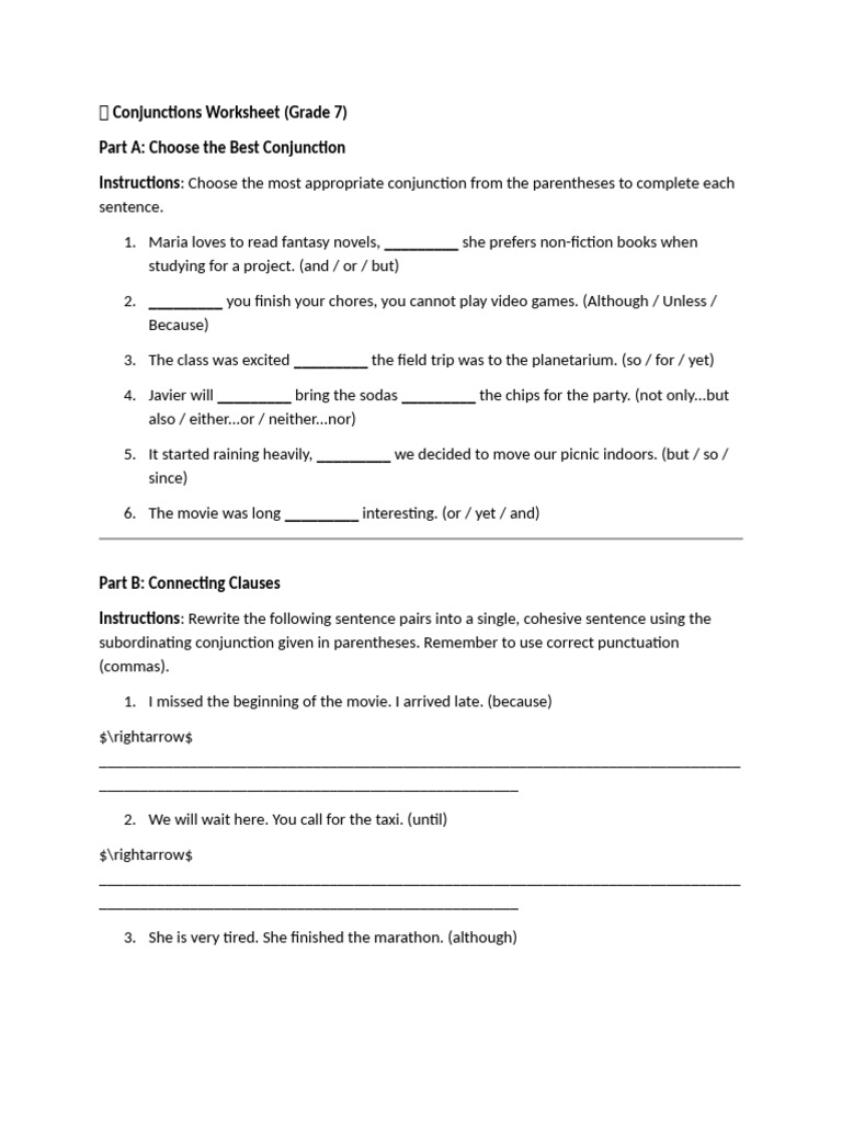 ? Conjunctions Worksheet | PDF