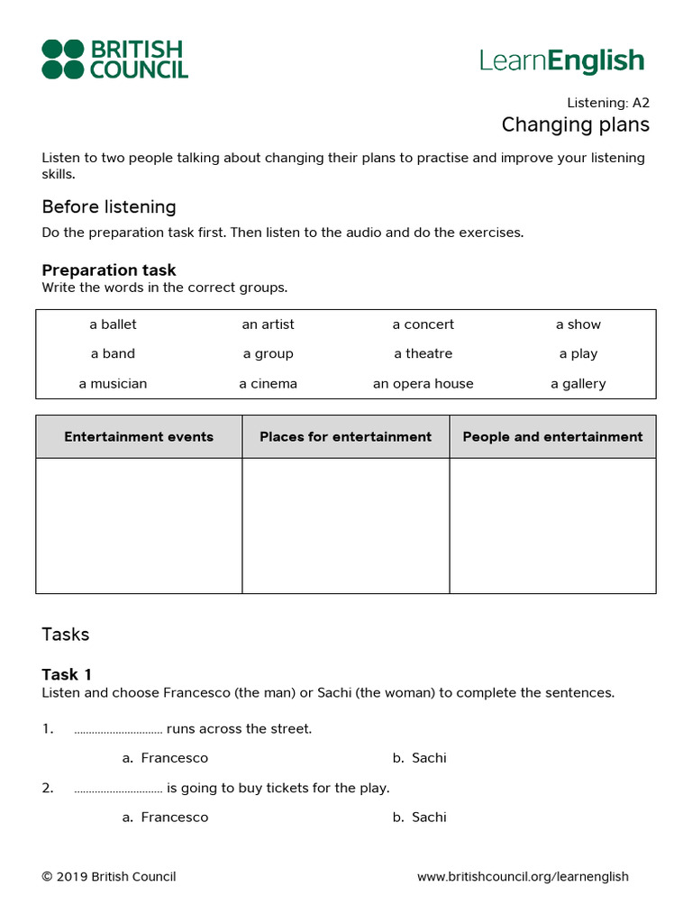 Listening Practice: Changing Plans A2 | PDF | Chess Openings | Chess Theory