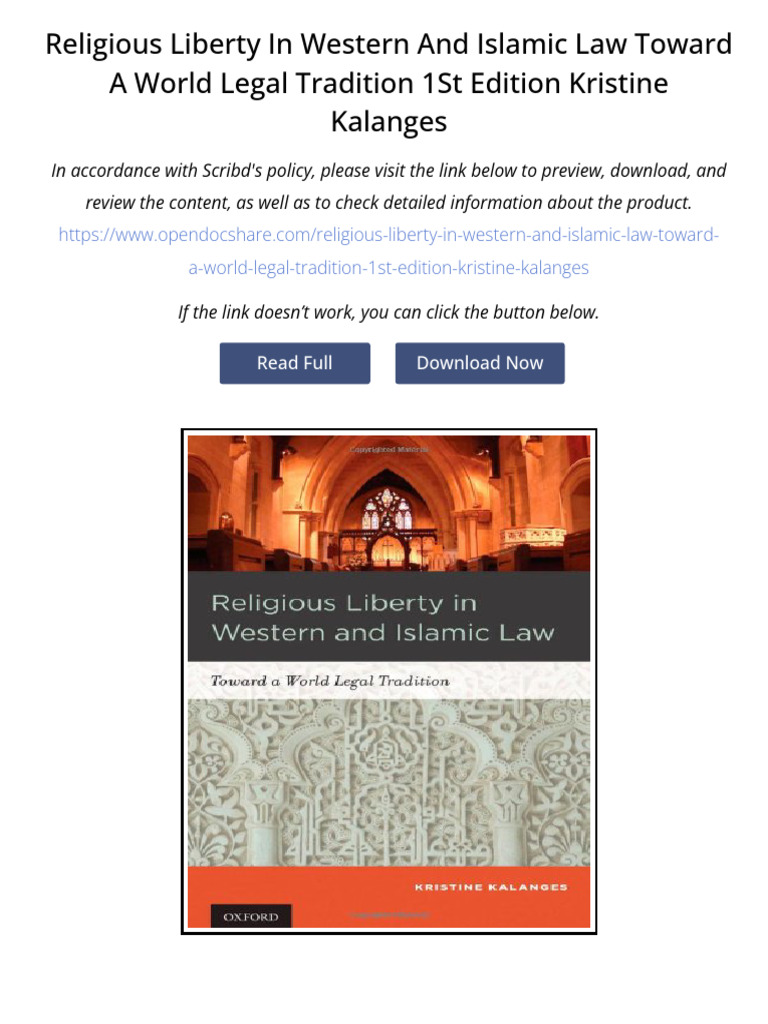 Religious Liberty in Western and Islamic Law Toward a World Legal ...