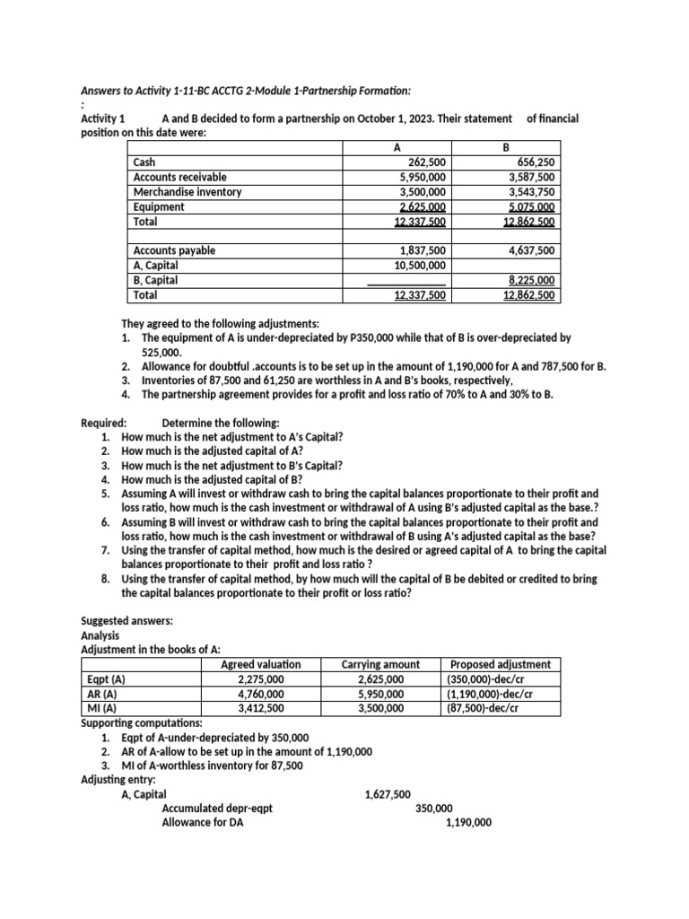 Partnership Capital Adjustments Analysis | PDF | Debits And Credits ...