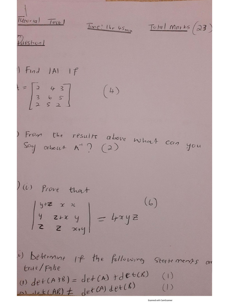 Linear Algebra Previous Papers | PDF