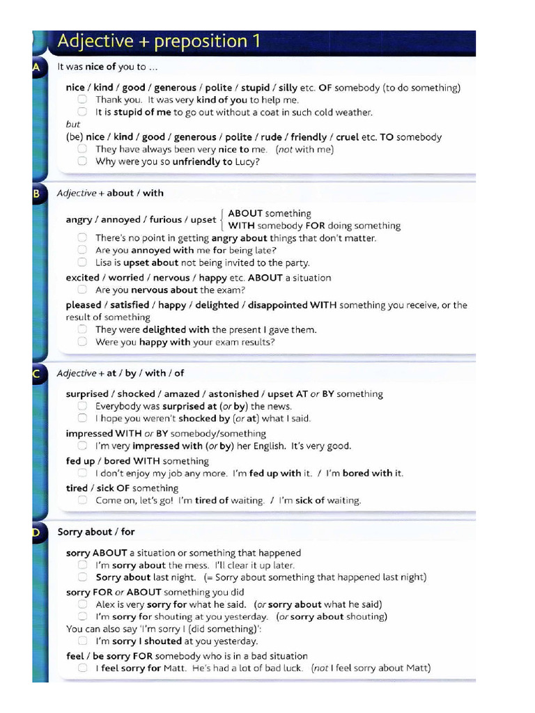 Grammar Adjectives With Prepositions | PDF