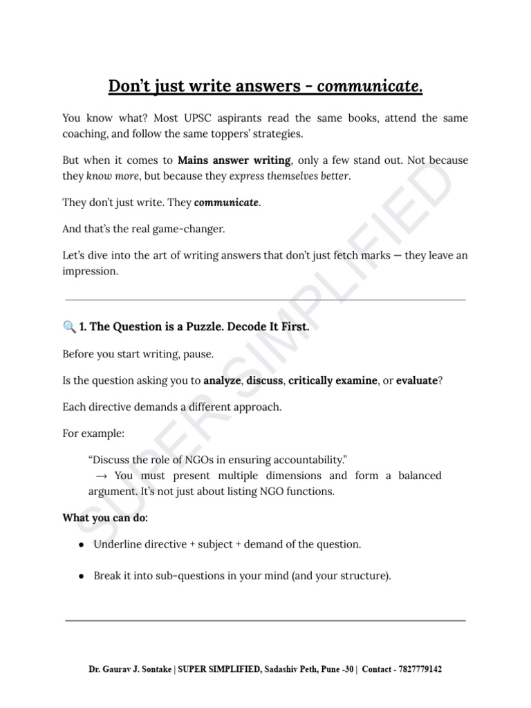 Mastering UPSC Mains Answer Writing | PDF