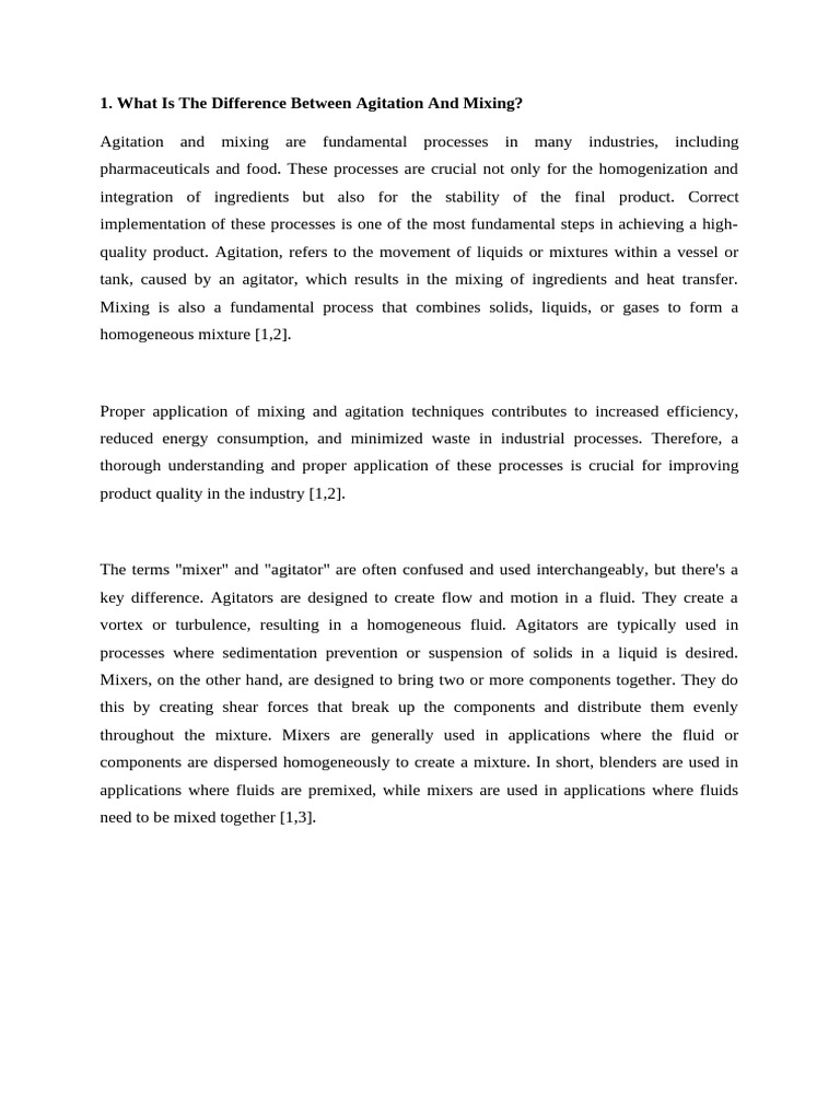Agitation vs. Mixing: Key Differences Explained | PDF | Applied And ...