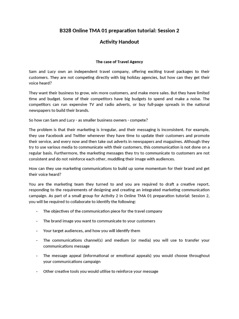 B328 Online TMA 01 Preparation Tutorial - Session 2 (Handout - Case ...