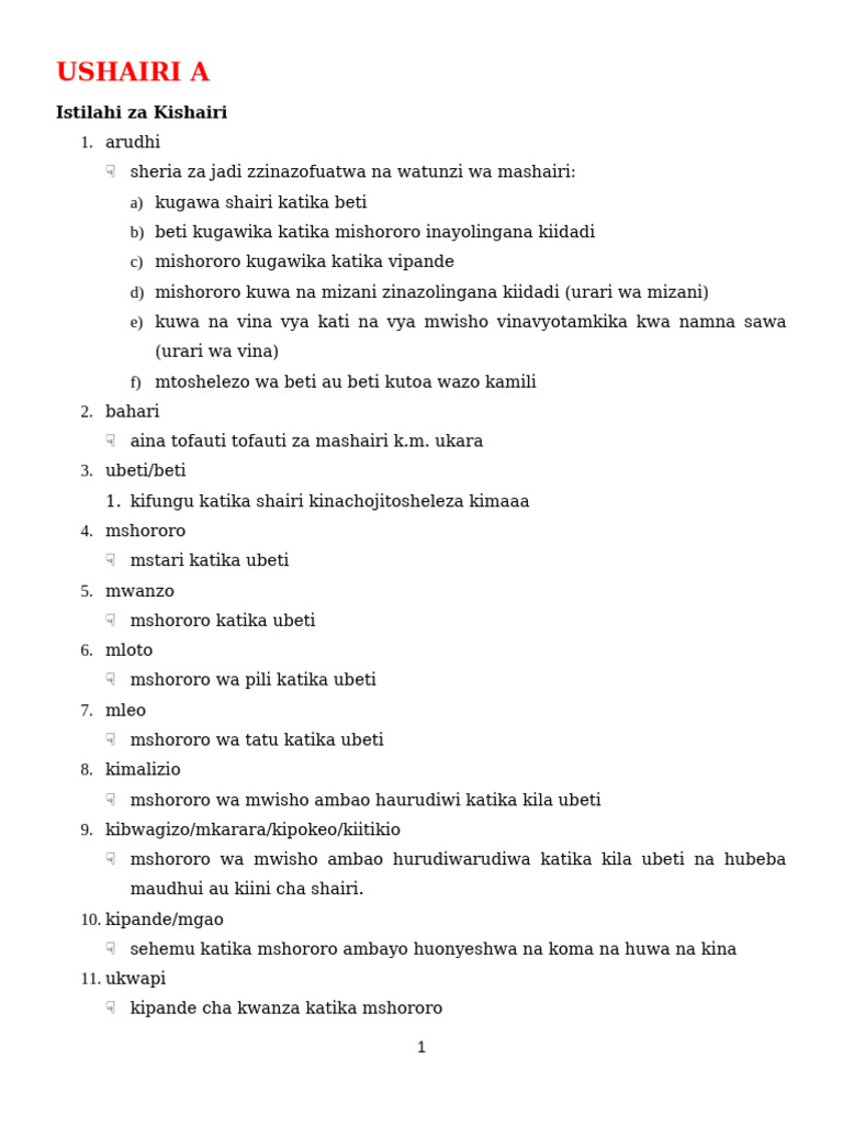 Ushairi Notes | PDF