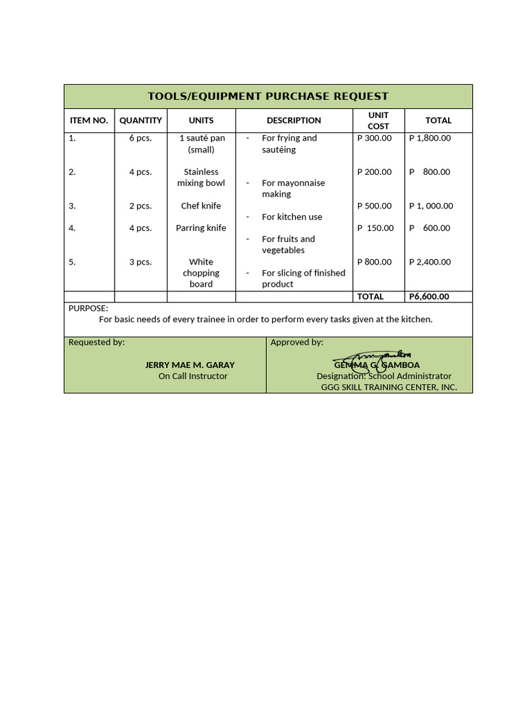Purchase Request With Purpose | PDF