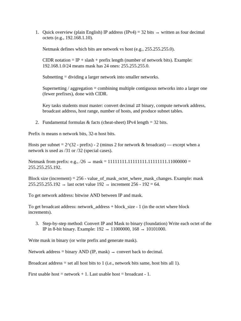 IPv4 Subnetting and CIDR Guide | PDF | Ip Address | Network Architecture