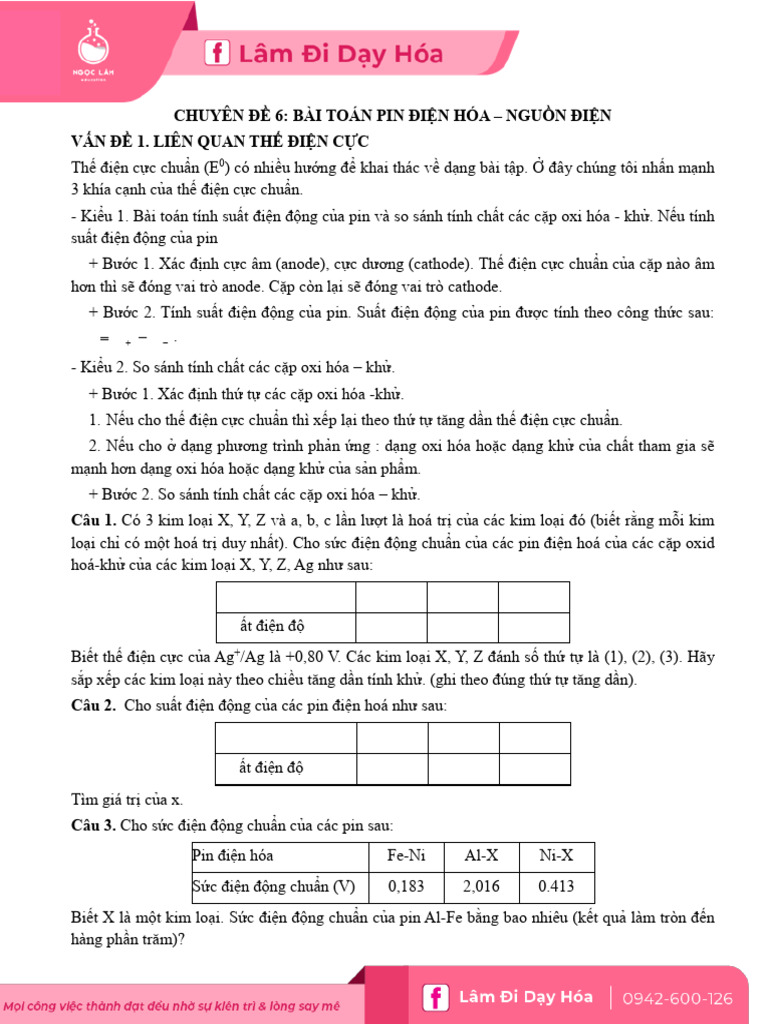 2K8. Chuyên Đề 6 - Pin Điện, Nguồn Điện | PDF
