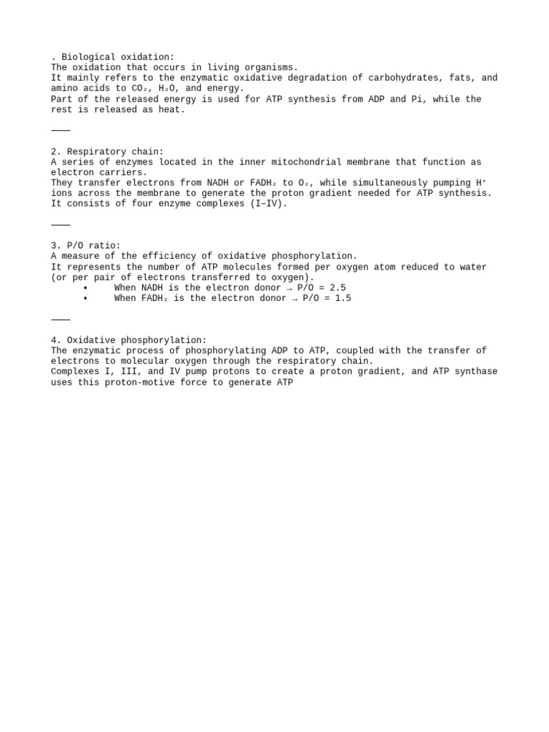 Biological Oxidation and ATP Synthesis | PDF