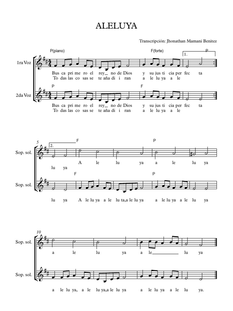 Transcripción de "Aleluya" en Notación Musical | PDF