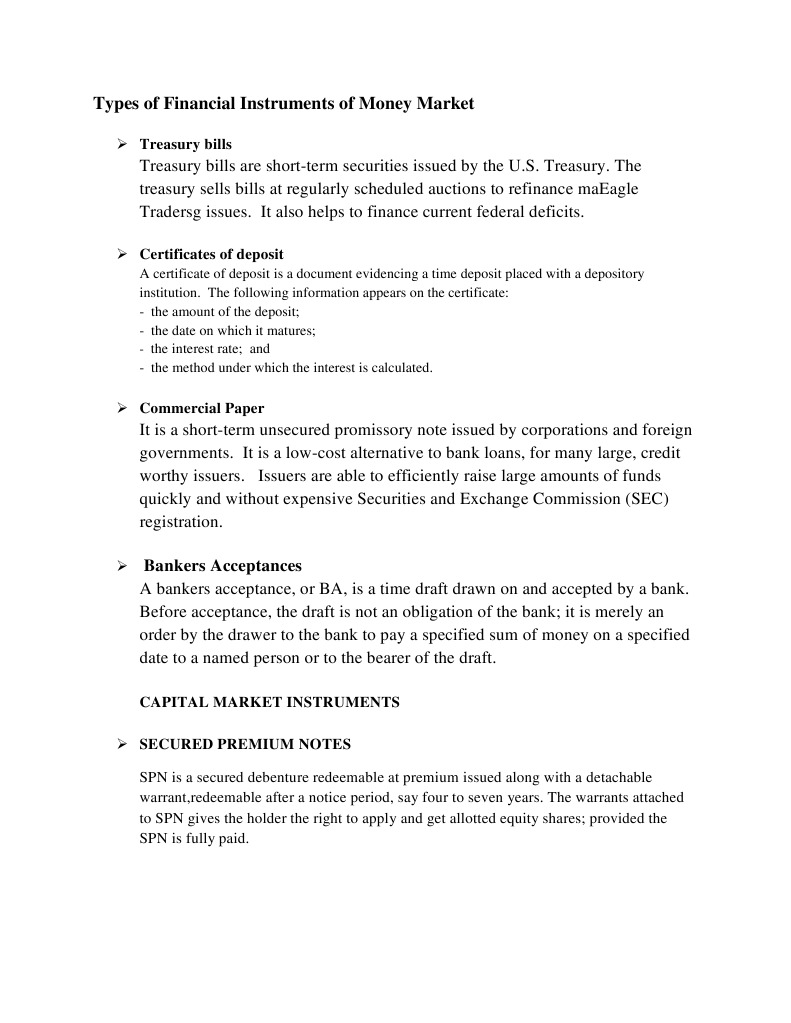 Types of Financial Instruments of Money Market | PDF | Bonds (Finance ...