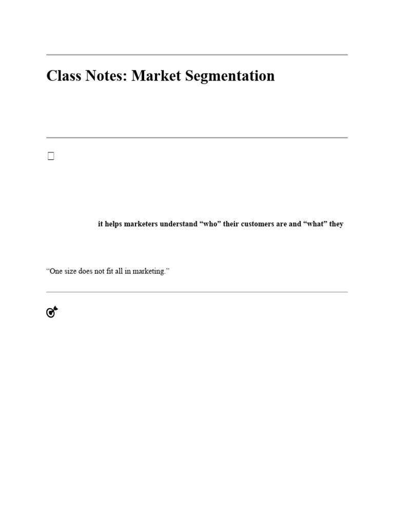Elementary Marketing Marketing Segmentation | PDF | Market Segmentation ...