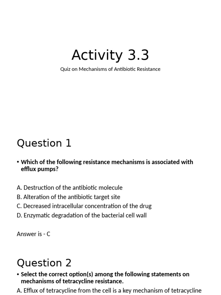 Antibiotic Resistance Mechanisms Quiz | PDF | Antimicrobial Resistance ...