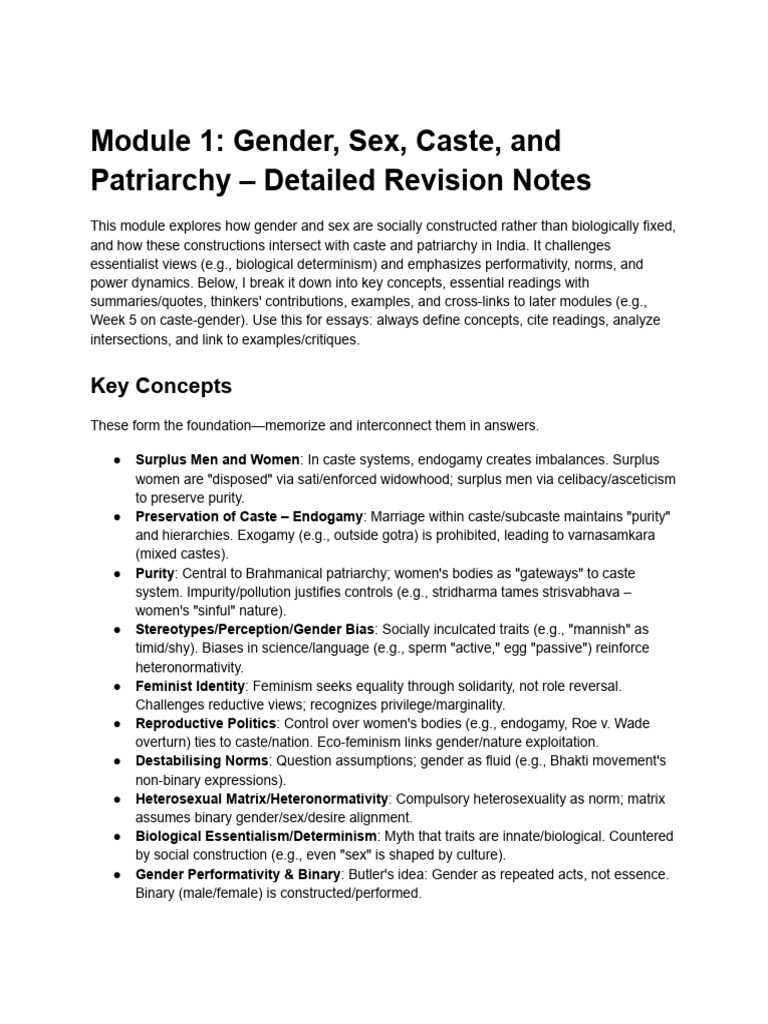 Gender, Caste, and Patriarchy Insights | PDF | Intersectionality | Feminism