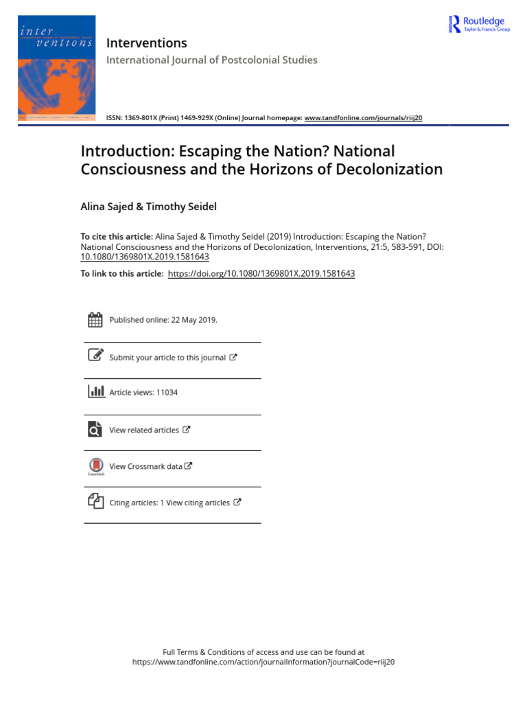 Introduction Escaping The Nation National Consciousness and The ...