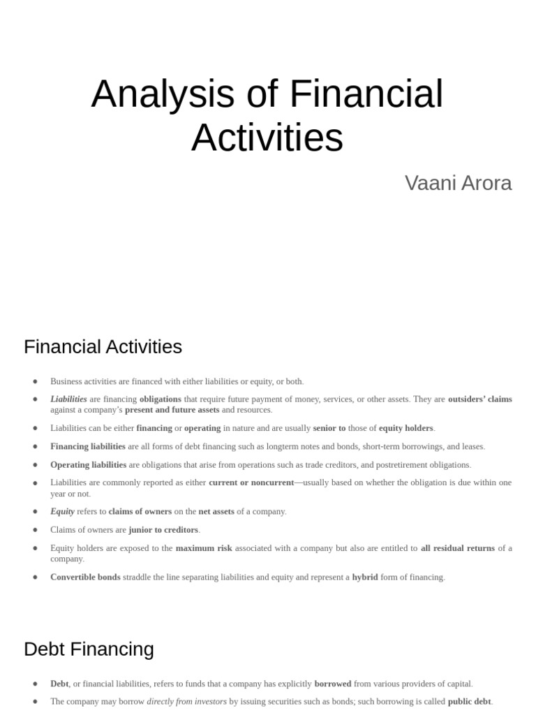 Financial Activities and Debt Analysis | PDF | Debt | Equity (Finance)