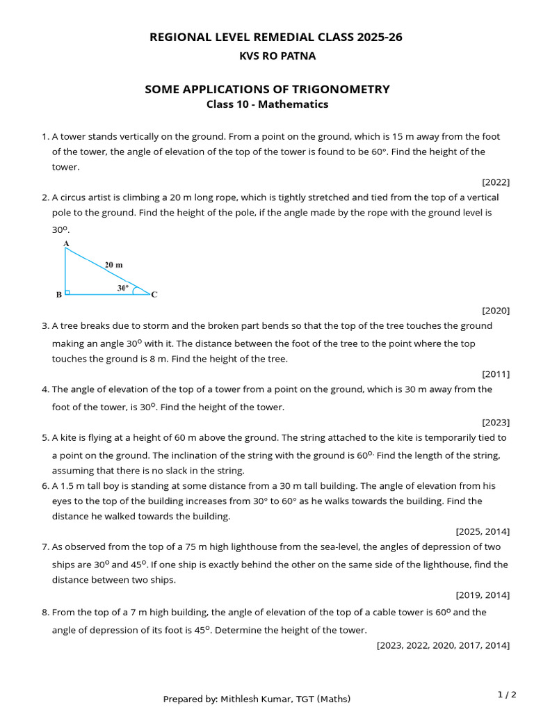 Some Application of Trigonometry (Teaching) | PDF | Height