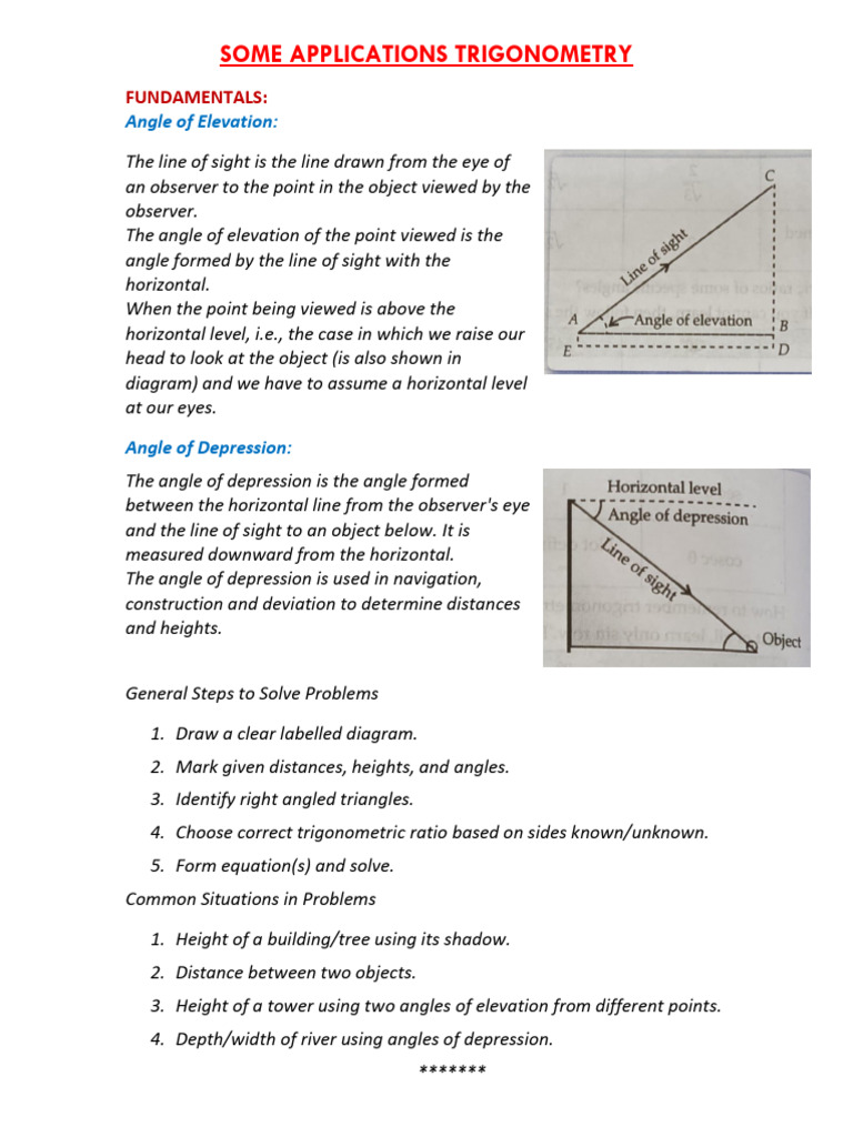 Trigonometry Applications: Elevation & Depression | PDF