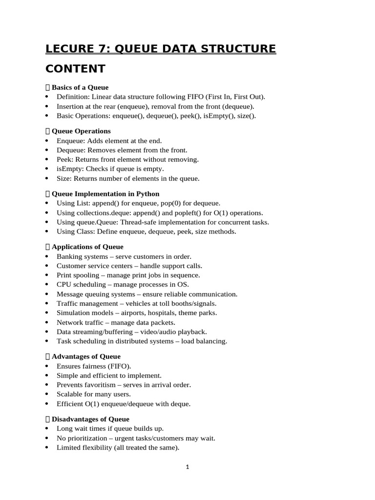 LECURE 7-Queue Data Structure | PDF | Queue (Abstract Data Type) | Computer Programming