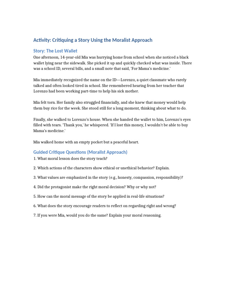 Moralist Approach Activity | PDF