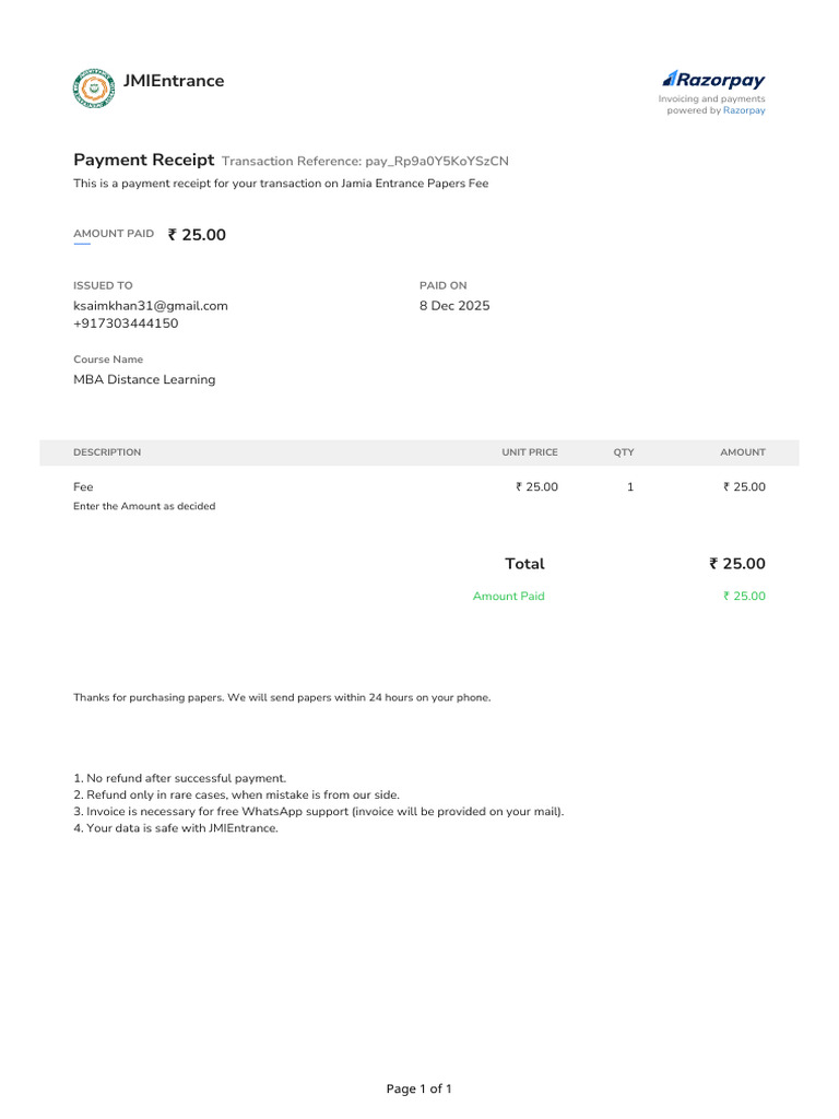 Receipt Pay - Rp9a0Y5KoYSzCN From JMIEntrance (Paid) PDF | PDF