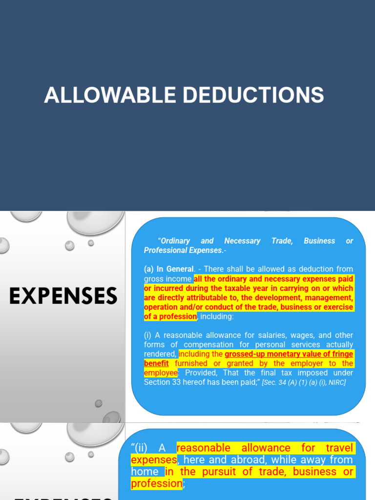 Allowable Deductions Part 1 v.2 | PDF | Tax Deduction | Expense