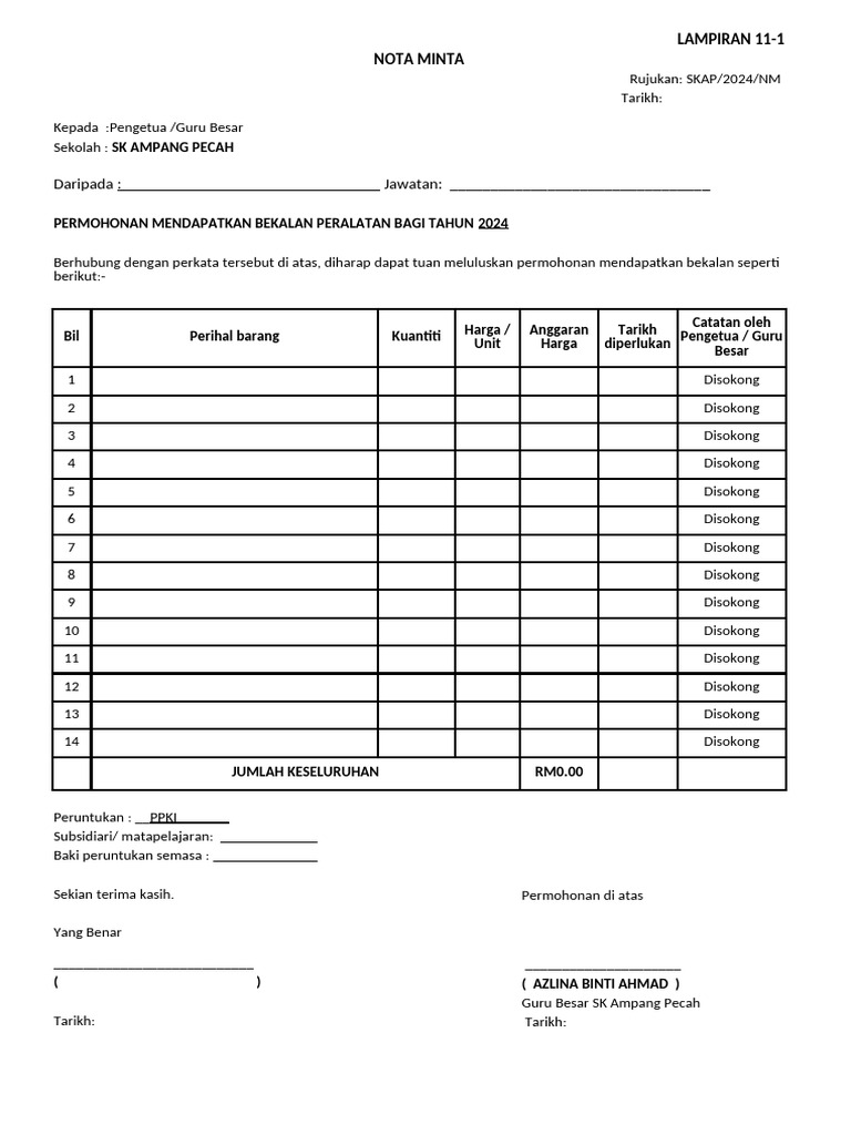 Nota Minta Kosong | PDF
