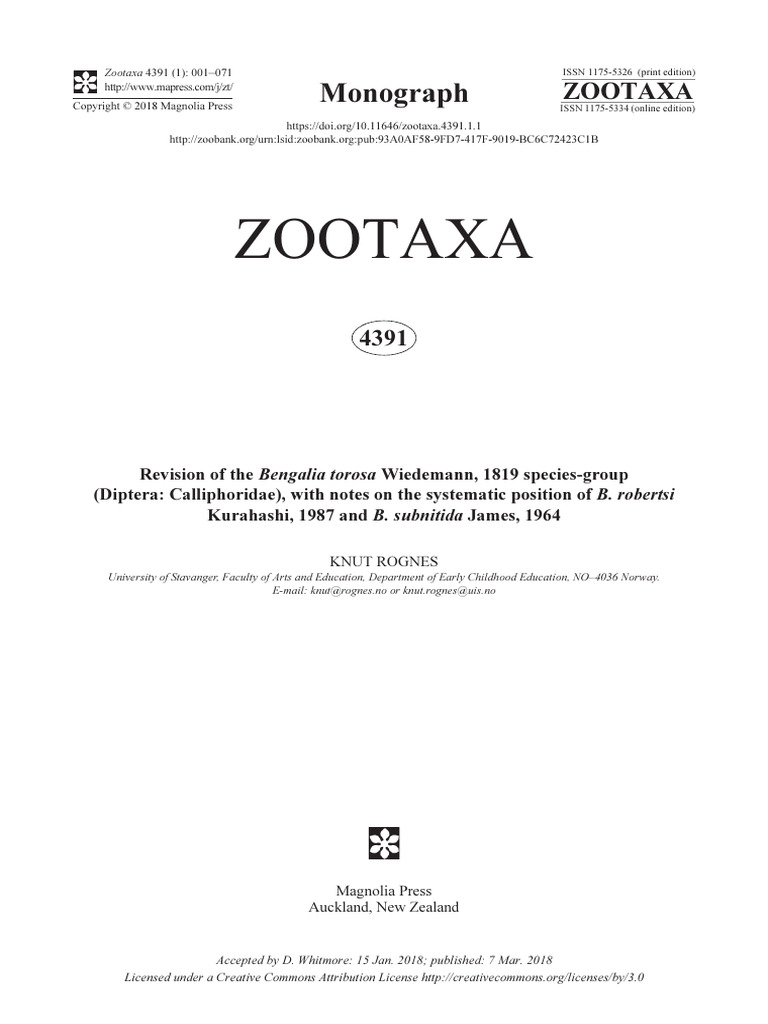 Rognes 2018 Revision of The Bengalia Torosa Wiedemann 1819 Species ...