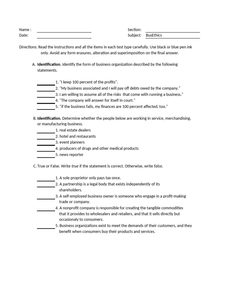 BusEthics Quiz 1 | PDF