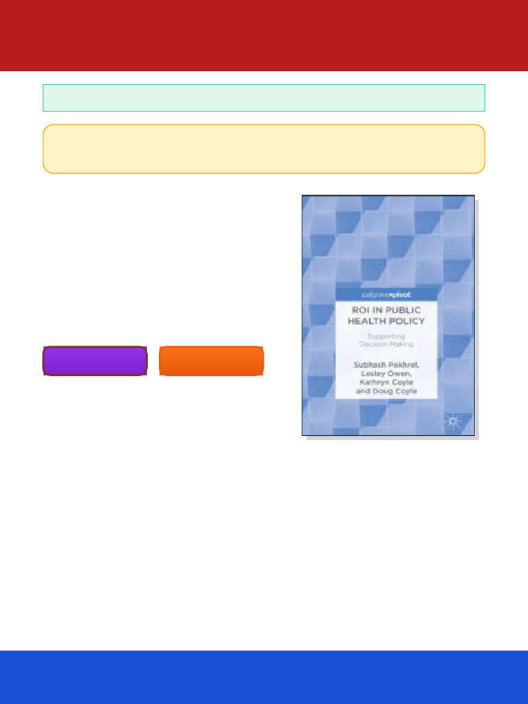 ROI in Public Health Policy: Supporting Decision Making 1st Edition ...