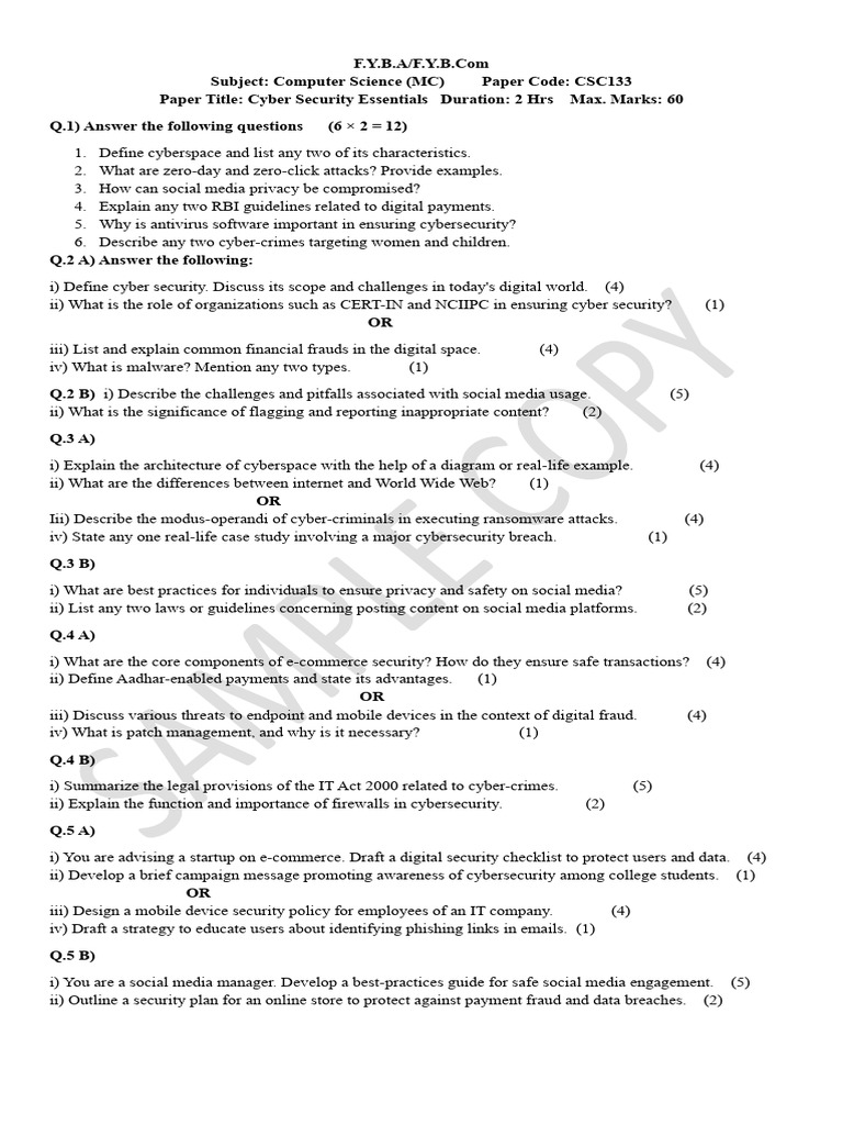 MC Sample Papers Set 1 2025 | PDF | Security | Computer Security