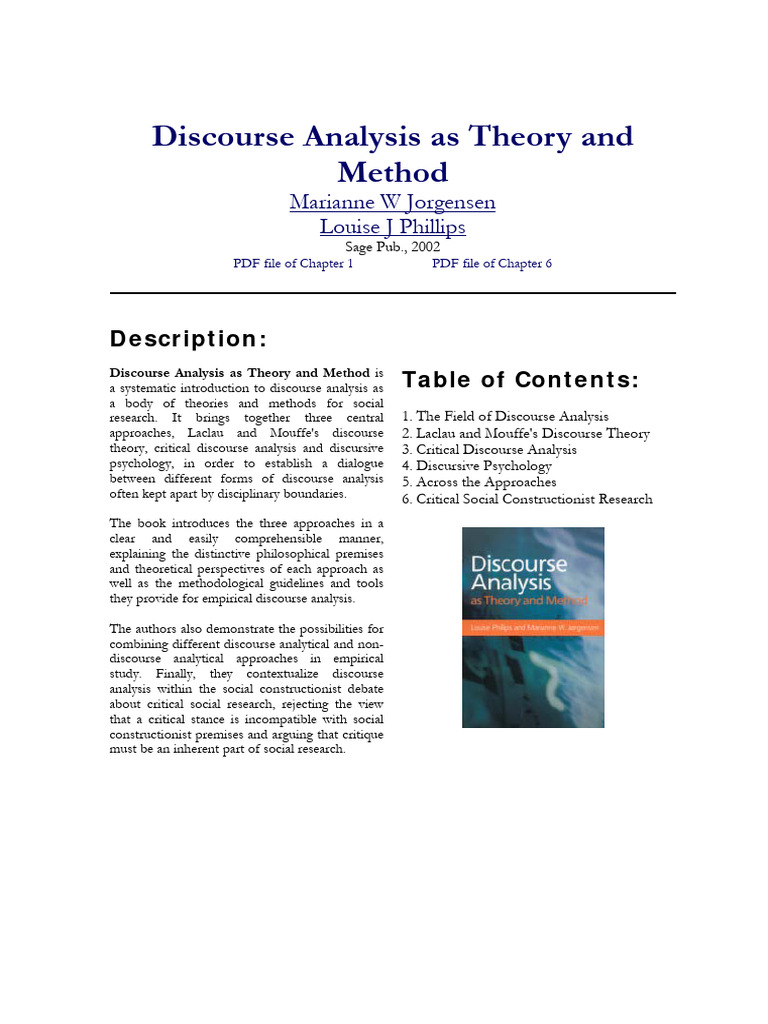 Discourse Analysis: Theory and Methods | PDF