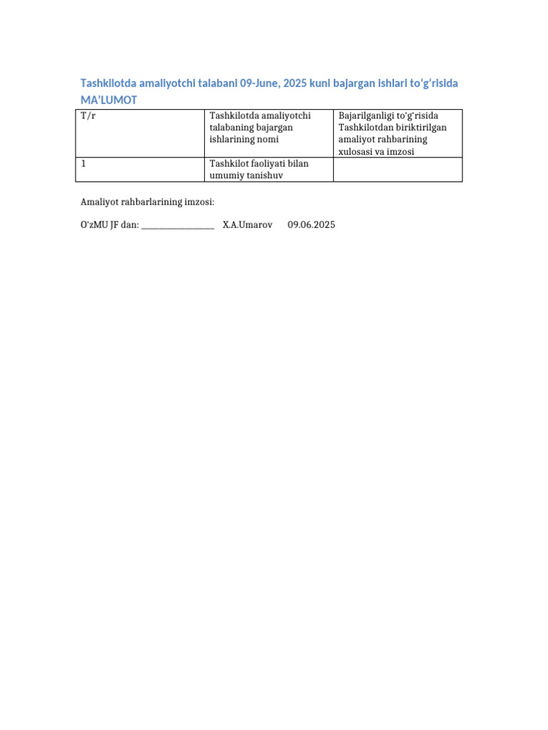 Amaliyot Hisobot Formalari | PDF