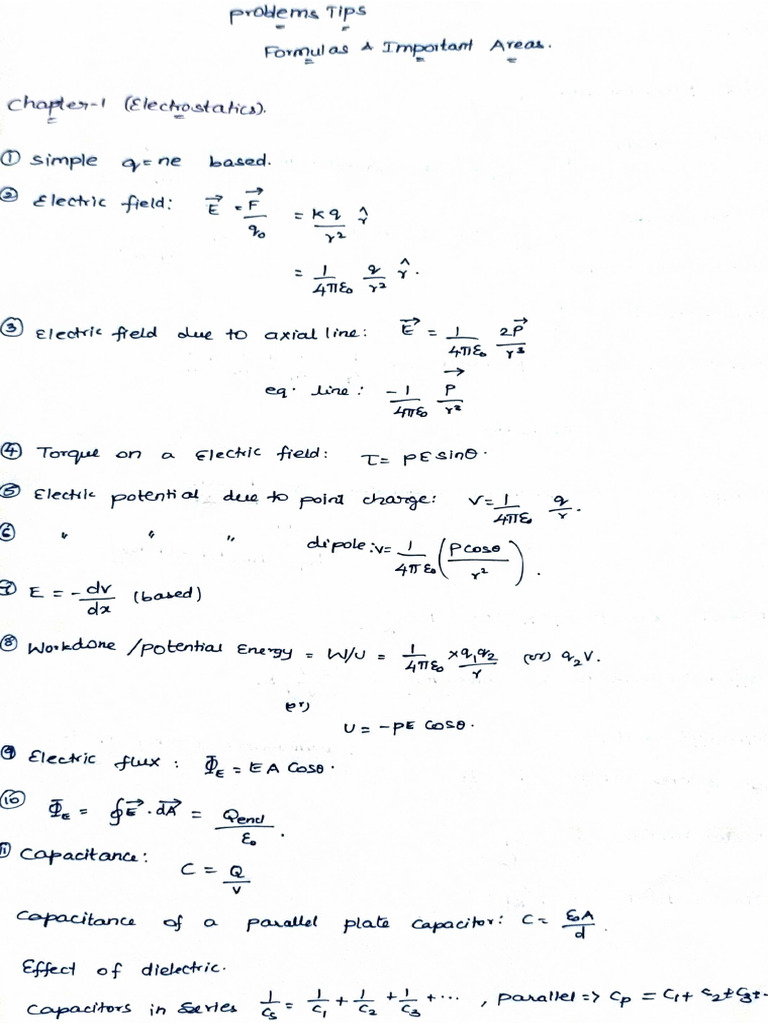 Formulas Class12 Phy Vol-1. | PDF