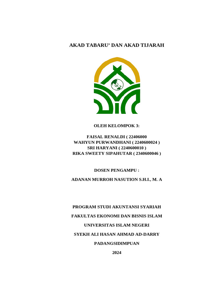 Akad Tabaru' dan Tijarah dalam Ekonomi Islam | PDF