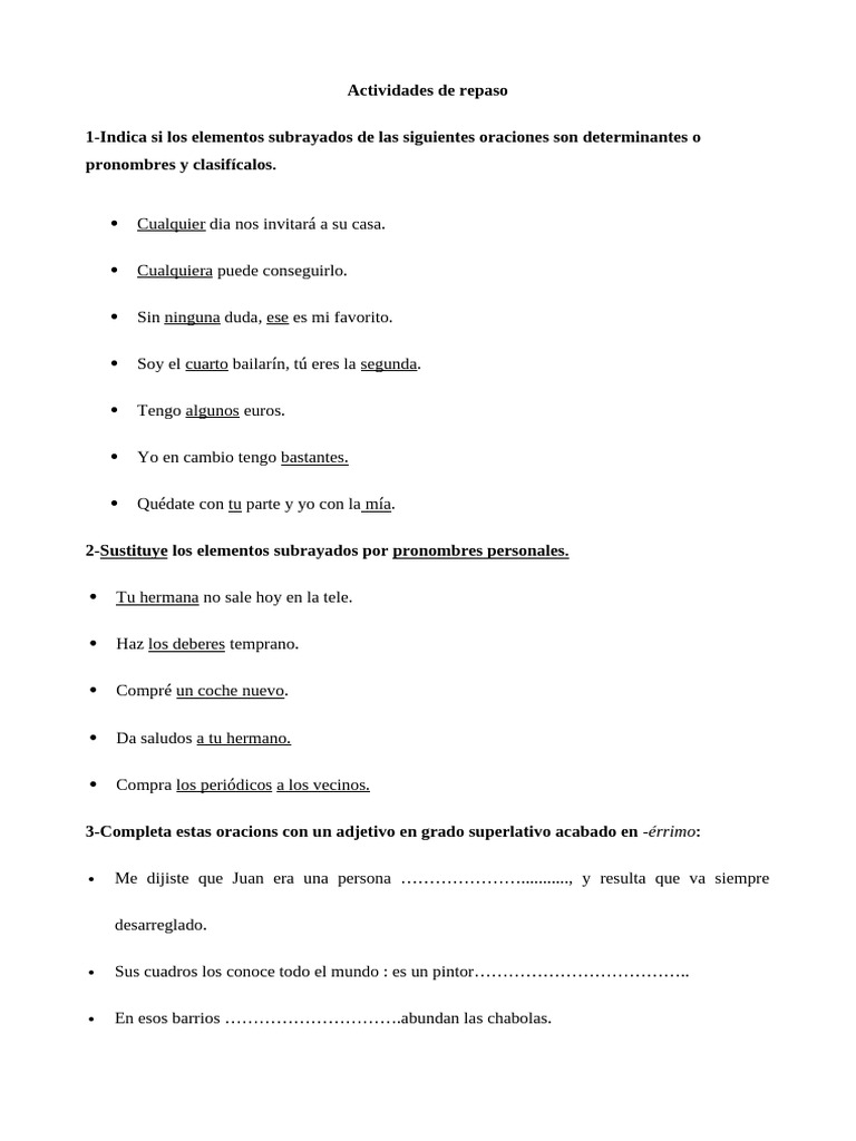 Actividades de repaso de gramática española | PDF