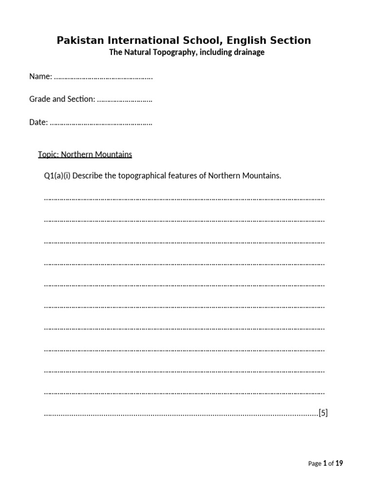 Topography Worksheet (1) | PDF | Earth Sciences | Physical Geography