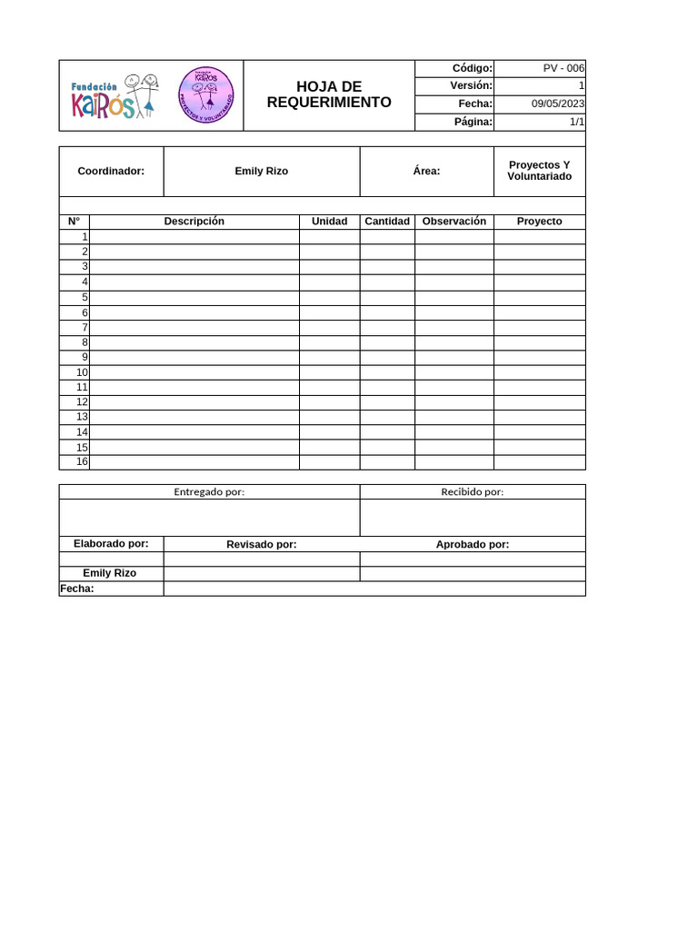 PV - 006 Hoja de Requerimiento | PDF