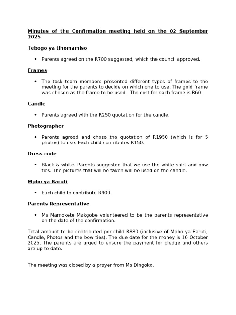 Minutes of The Confirmation Meeting With Parents | PDF