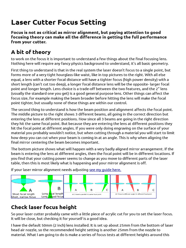 Laser Cutter Focus Settings Guide | PDF | Light | Applied And ...