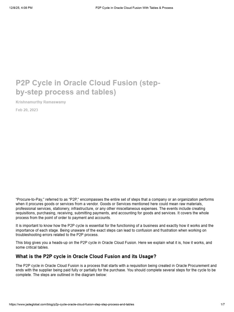 P2P Cycle in Oracle Cloud Fusion Explained | PDF | Invoice | Accounts ...