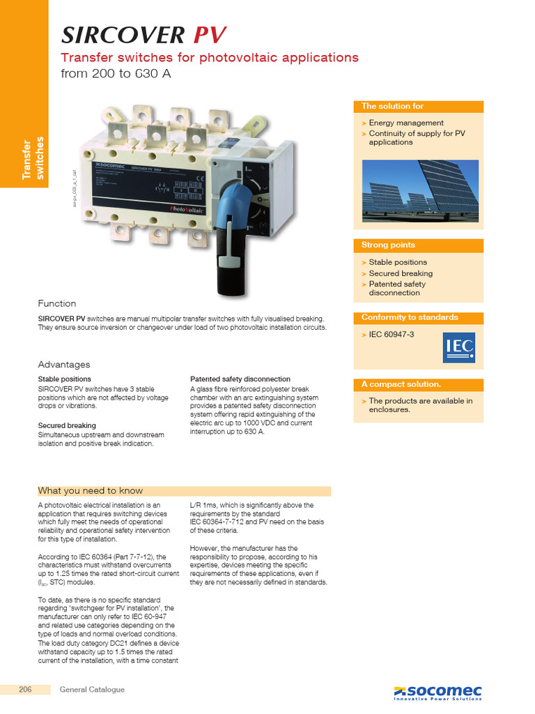 PV Transfer Switches Overview and Specs | PDF | Photovoltaics | Power ...