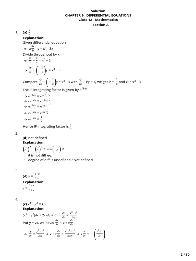Differential Equations Solutions Guide | PDF | Algebra | Elementary ...