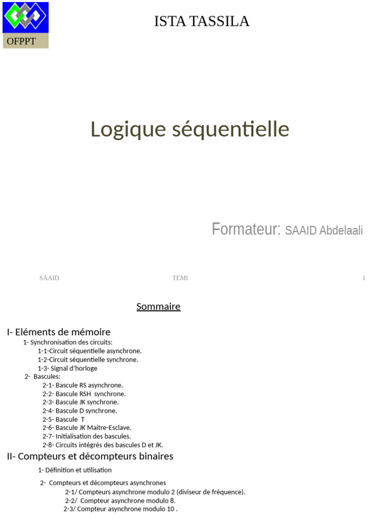 Logique séquentielle et mémorisation | PDF | Circuit électrique ...