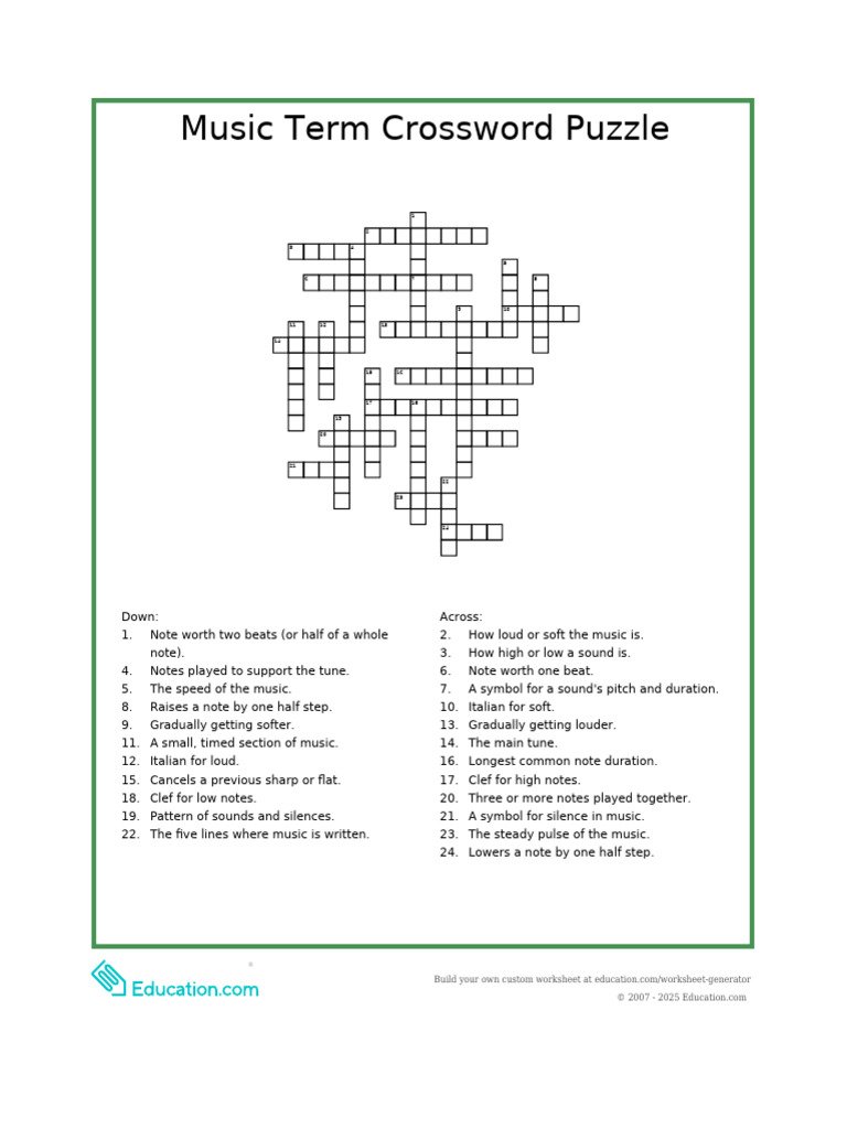 Music Term Crossword Puzzle Worksheet | PDF | Chess Openings | Chess